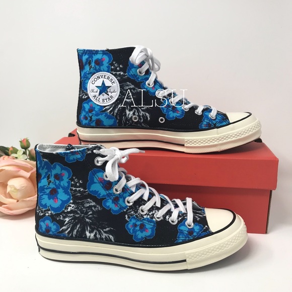 Converse | Shoes | Converse Chuck 7 Hi Black Blue Flowers W | Poshmark
